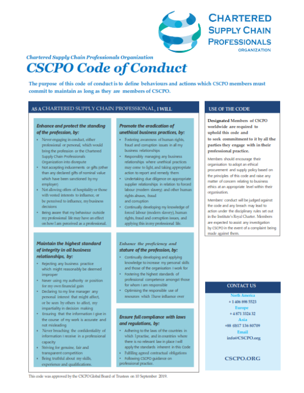 Chartered supply chain professionals organization cscpo code of conduct ...
